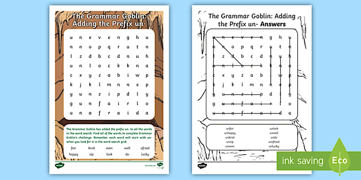 The Grammar Goblin: Adding the Prefix un- Word Search