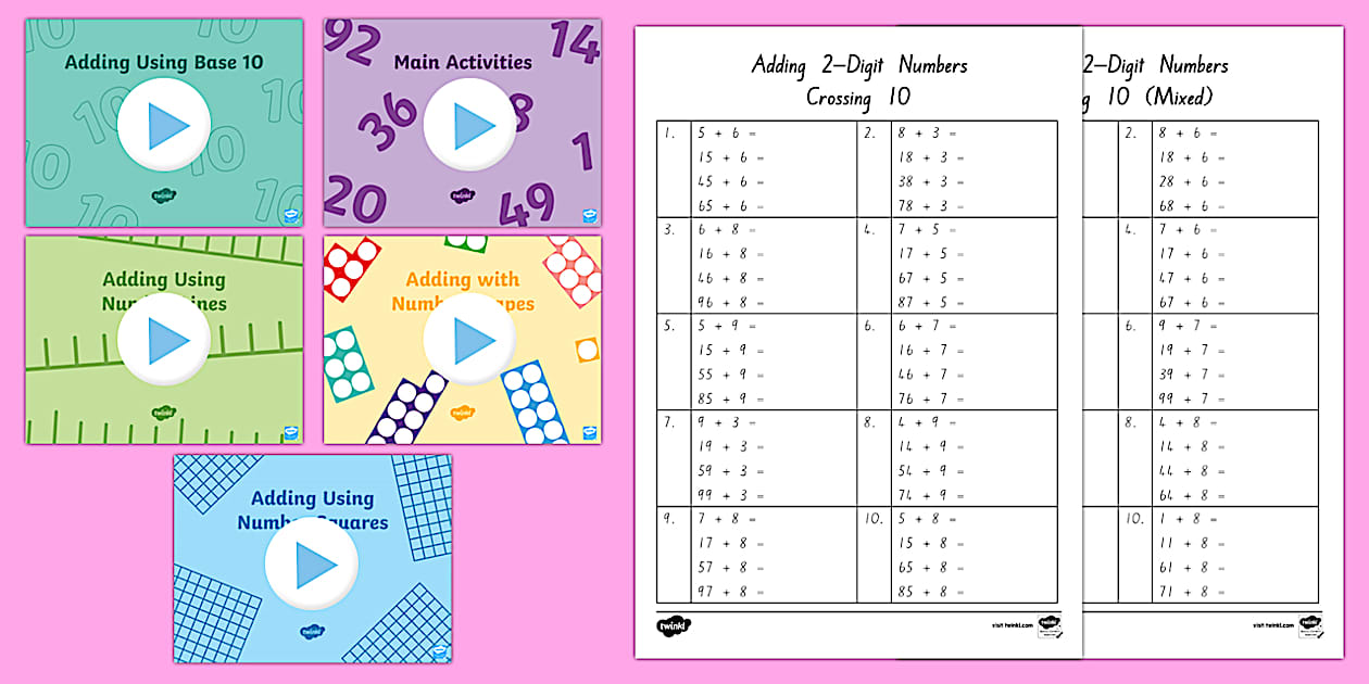 Adding Two Digit Numbers and Ones Crossing 10 Activity Pack