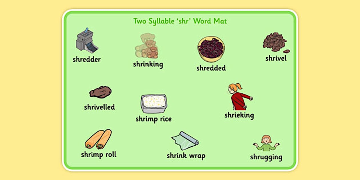 Precursive Two Syllable SHR Word Mat (teacher made) - Twinkl