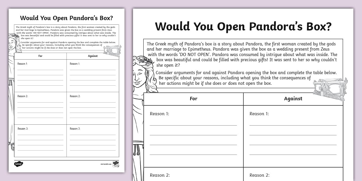 Would You Open Pandora's Box? - For and against Activity