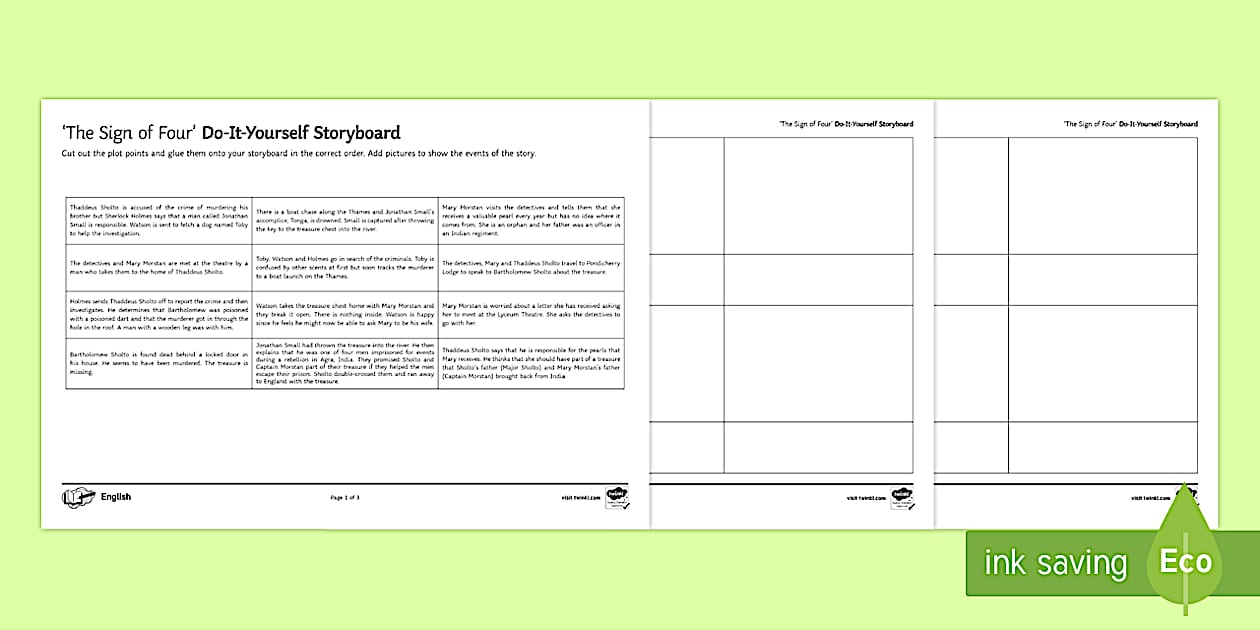 Editable The Sign of Four DIY Plot Storyboard Differentiated Worksheets
