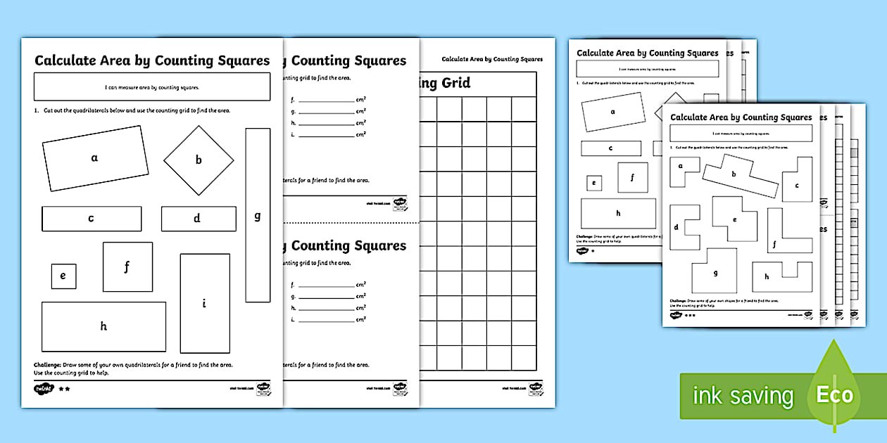 Calculate Area by Counting Squares Activity Pack - Twinkl