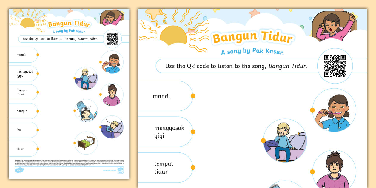Bagun Tidur - Indonesian Song - Word Match (teacher made)