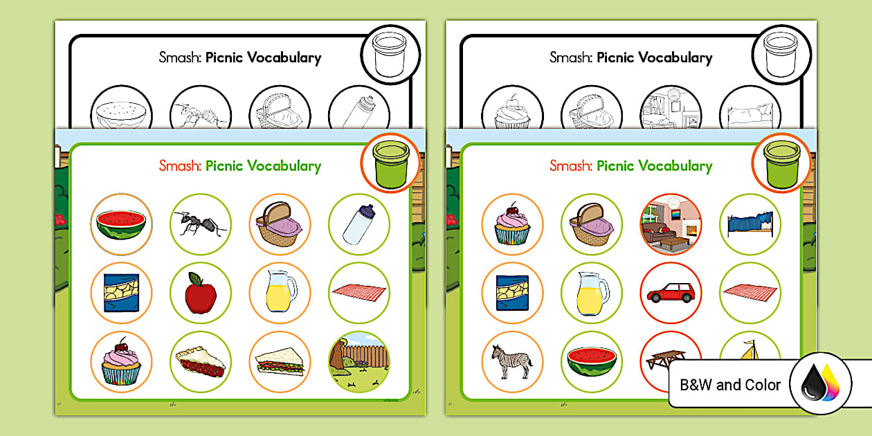 Picnic Vocabulary Smash Mats (Teacher-Made) - Twinkl