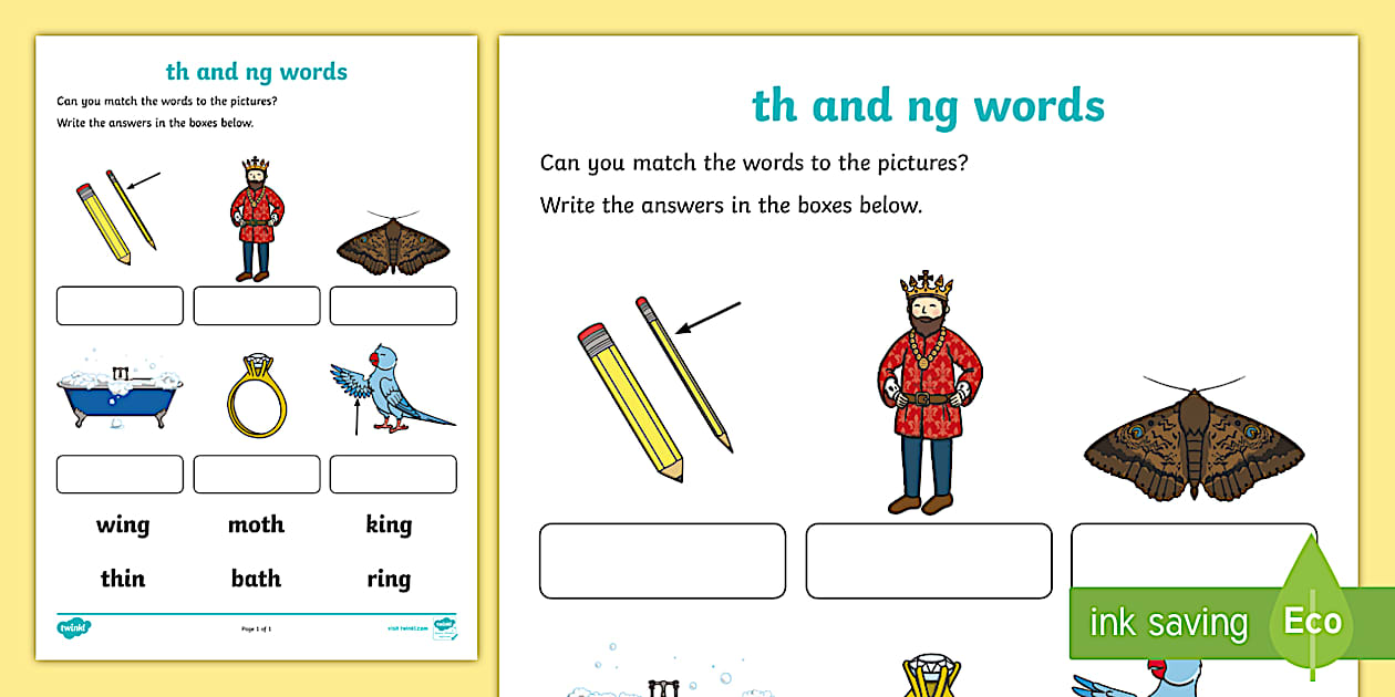 Precursive "th" and "ng" Sounds Matching Activity Worksheet
