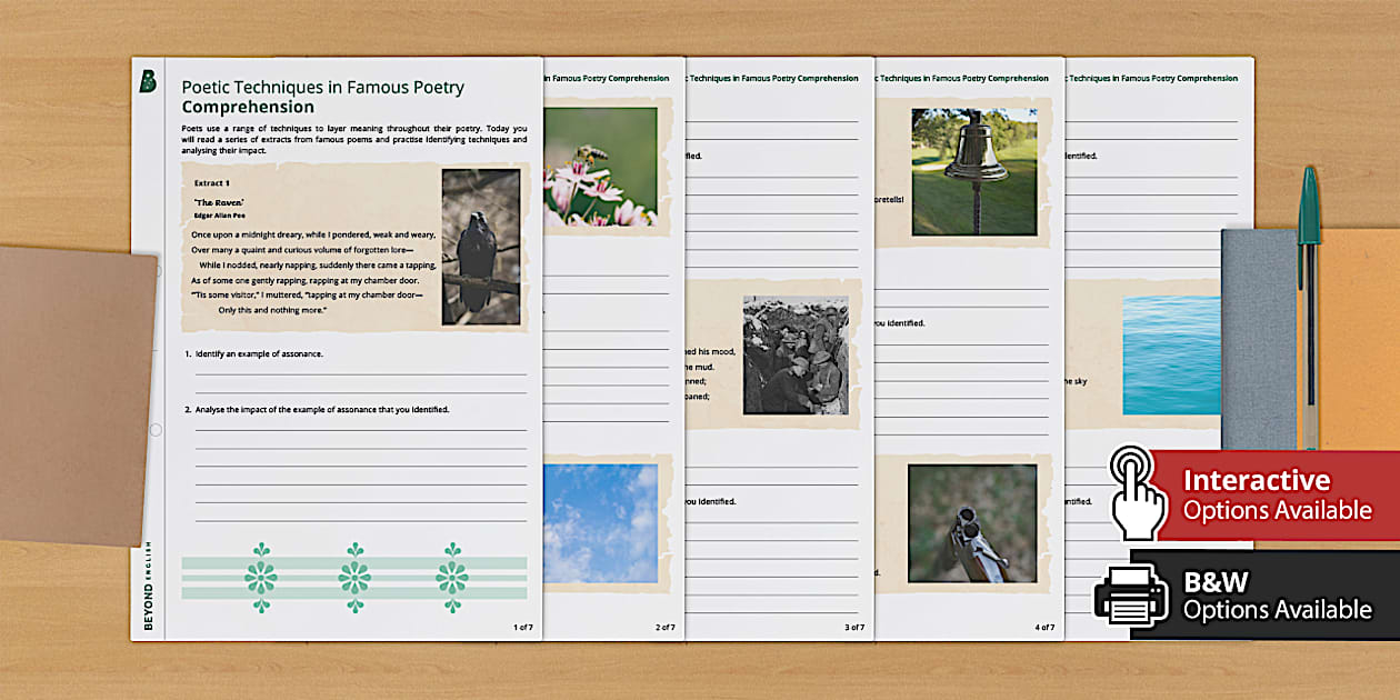 Poetic Techniques in Famous Poetry Comprehension - Twinkl