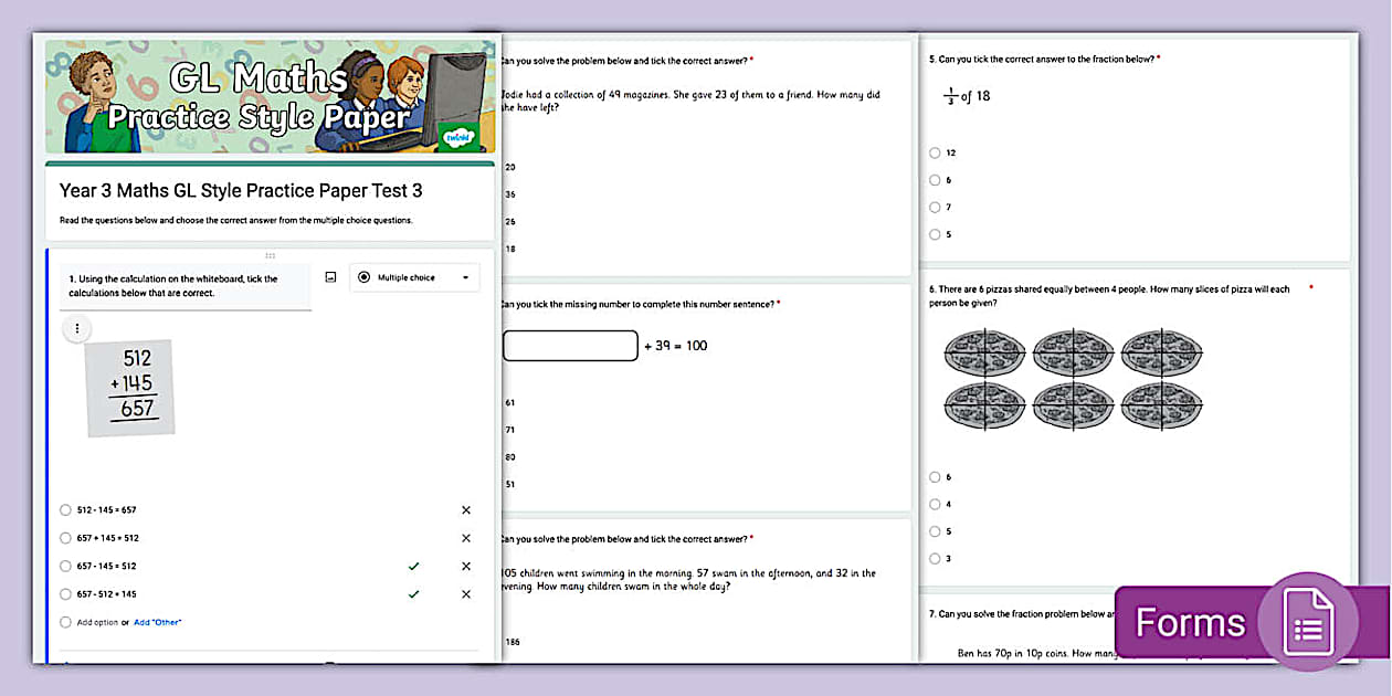 Year 3 Maths GL Style Practice Paper (Teacher-Made) - Twinkl
