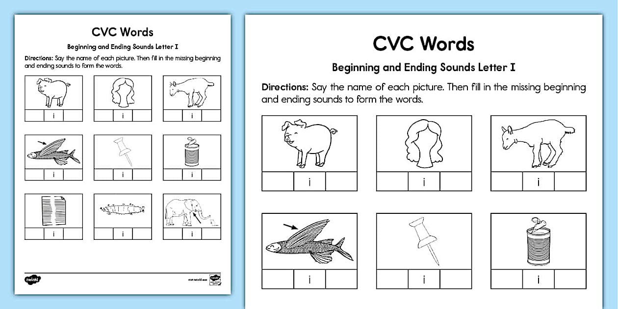 CVC Words Beginning and Ending Sounds Letter I Worksheet for K-1st Grade
