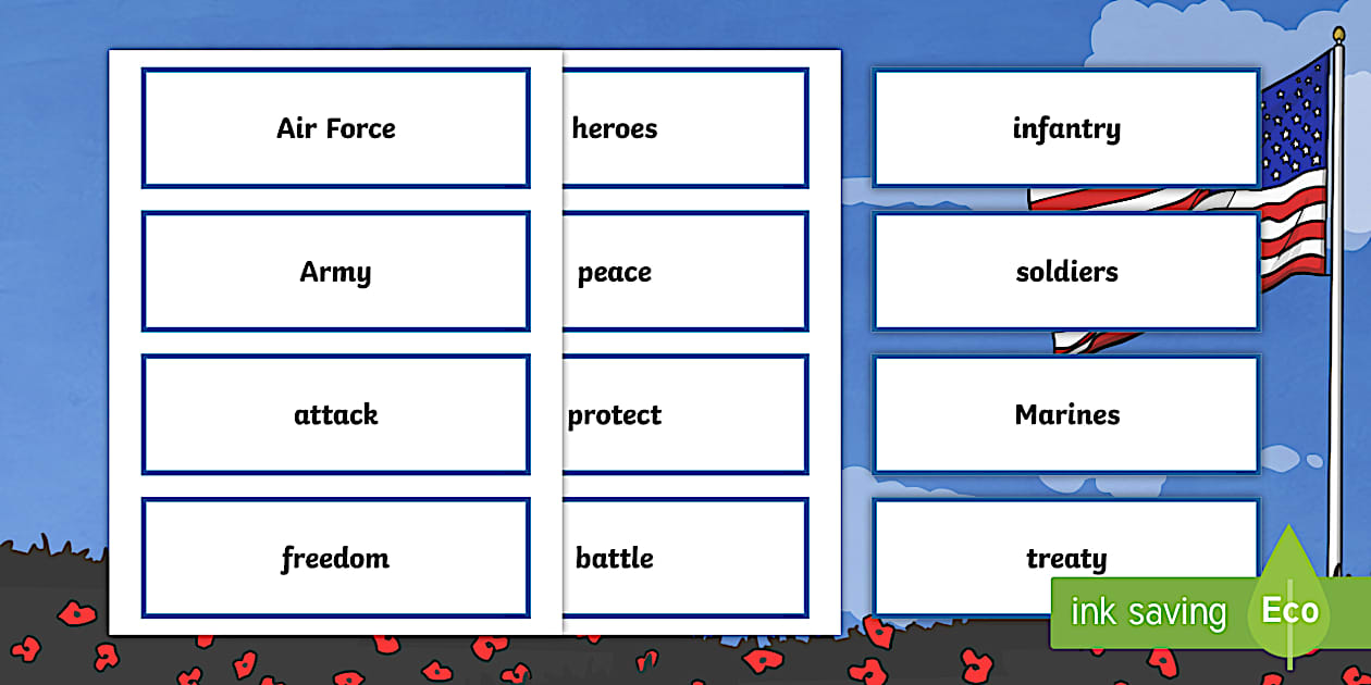 Editable Veterans Day Vocabulary Cards (teacher made)