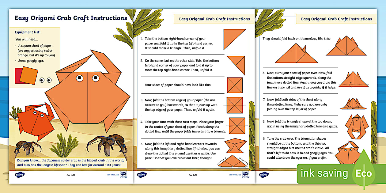 Easy Origami Crab Craft Instructions | Twinkl Origami | KS1