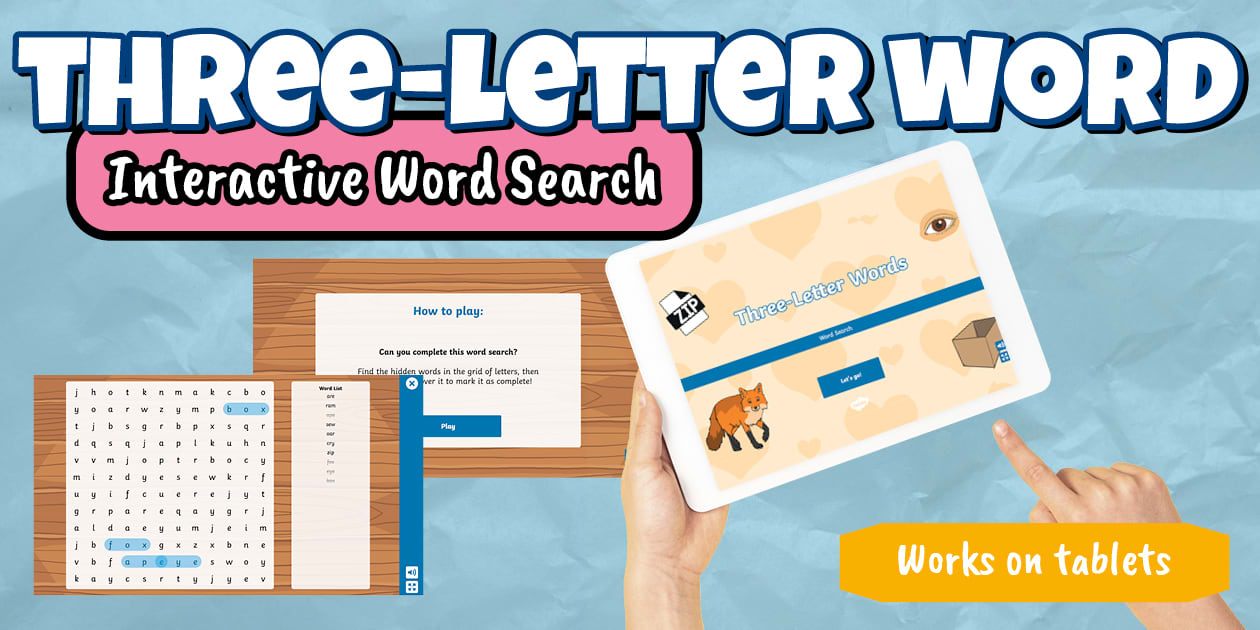 Three-Letter Words Interactive Word Search