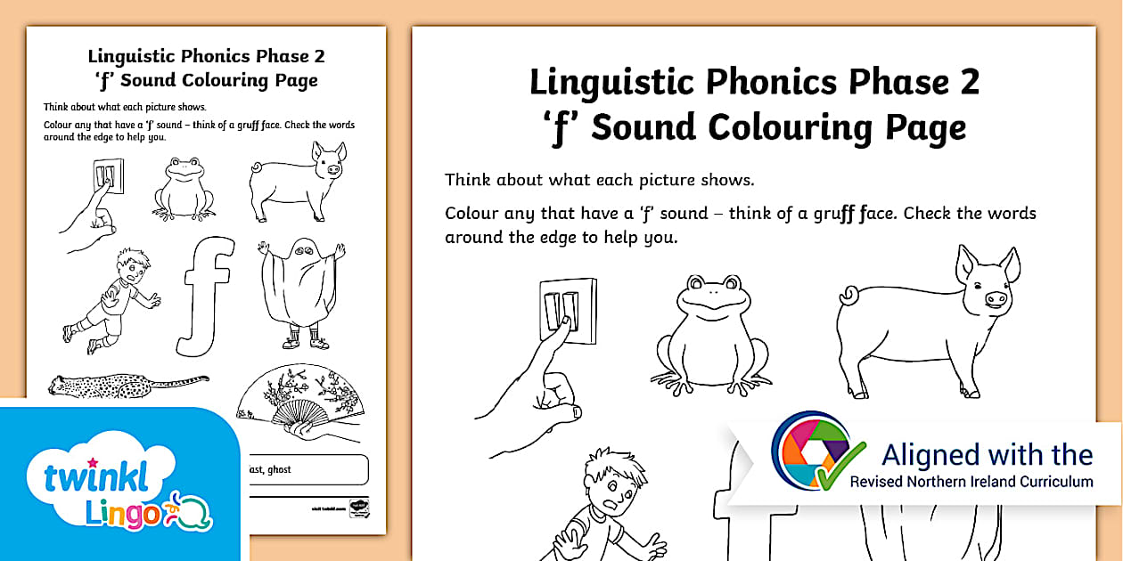 Linguistic Phonics Phase 2 'f' Sound Colouring Page