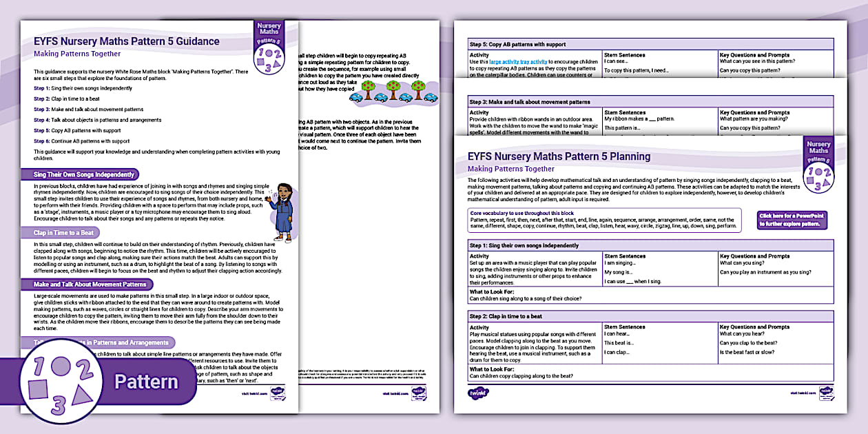 EYFS White Rose Guidance Planning Making Patterns Together