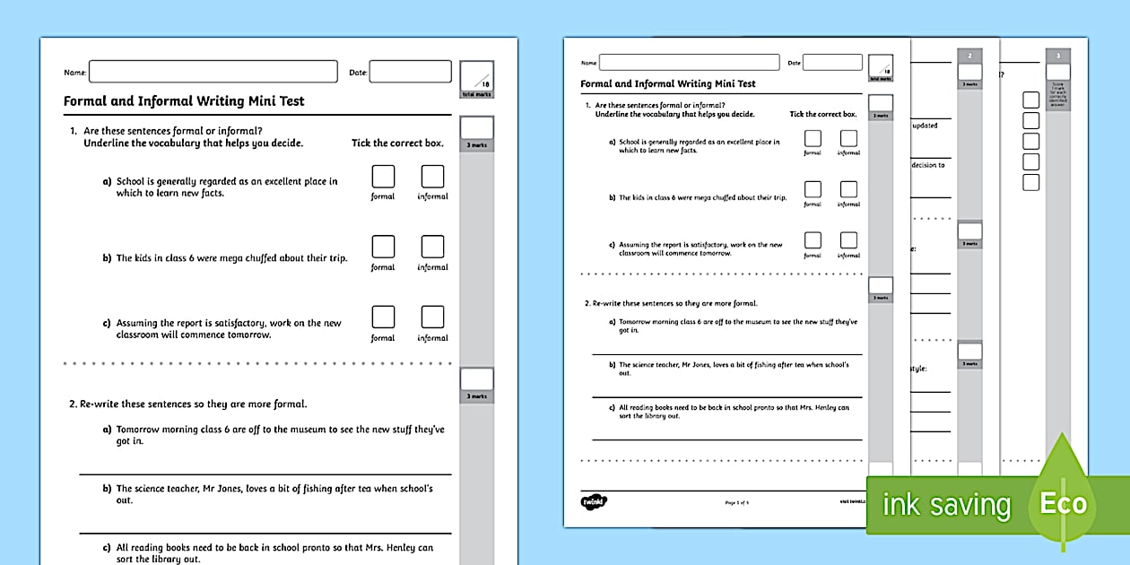 NSW Formal and Informal Mini Test (teacher made) - Twinkl