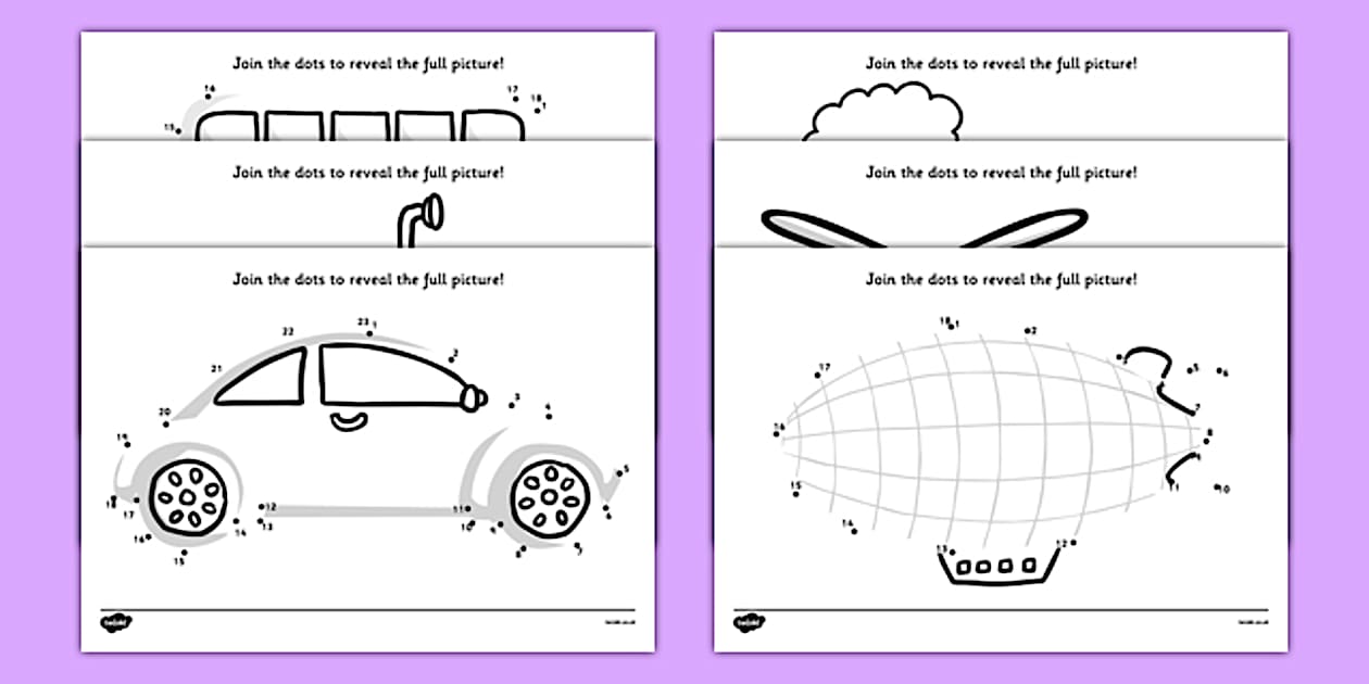 Transport Dot to Dot Worksheet / Worksheet Pack - Twinkl