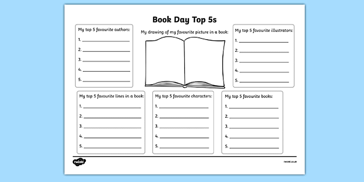 Book Day Top 5s Worksheet / Worksheet, worksheet - Twinkl