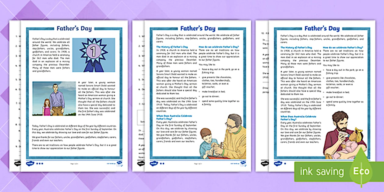 Middle Ability Australia Father's Day Differentiated Comprehension ...