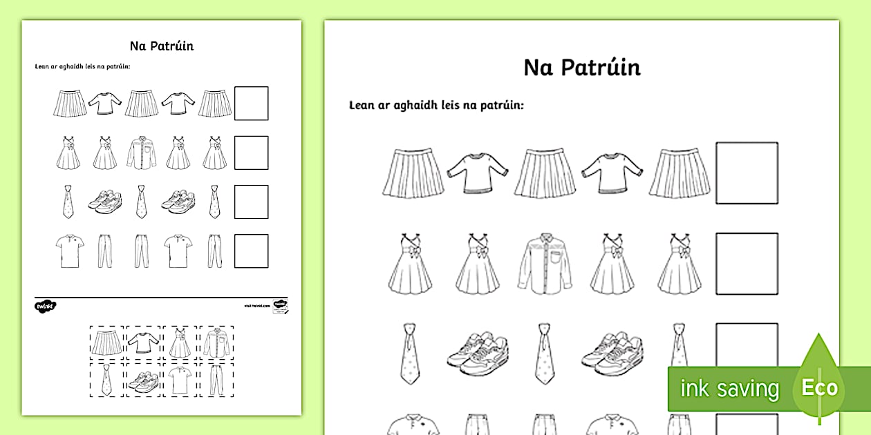Clothes Patterns Cut and Paste Worksheet / Worksheet Gaeilge