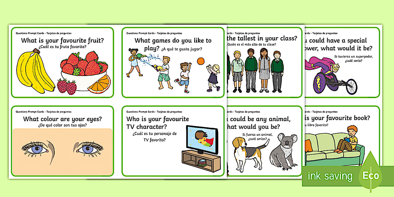 Question Prompt Cards English/Spanish (Teacher-Made)