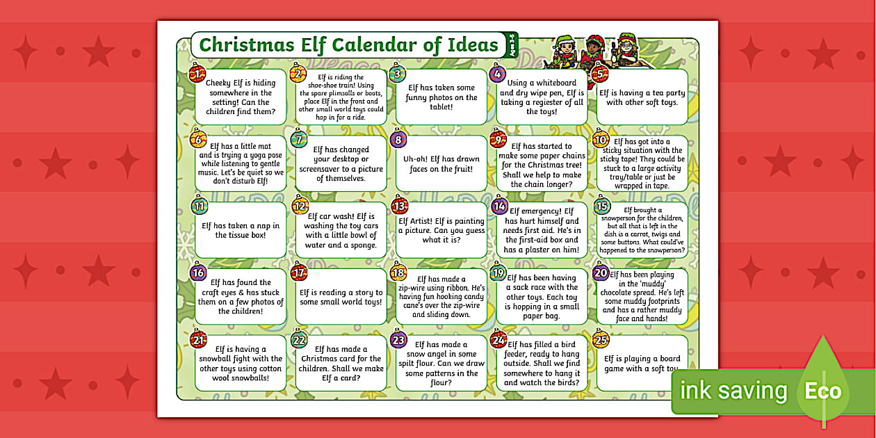 Christmas Ideas For The Naught Elf | Calendar | Twinkl EYFS