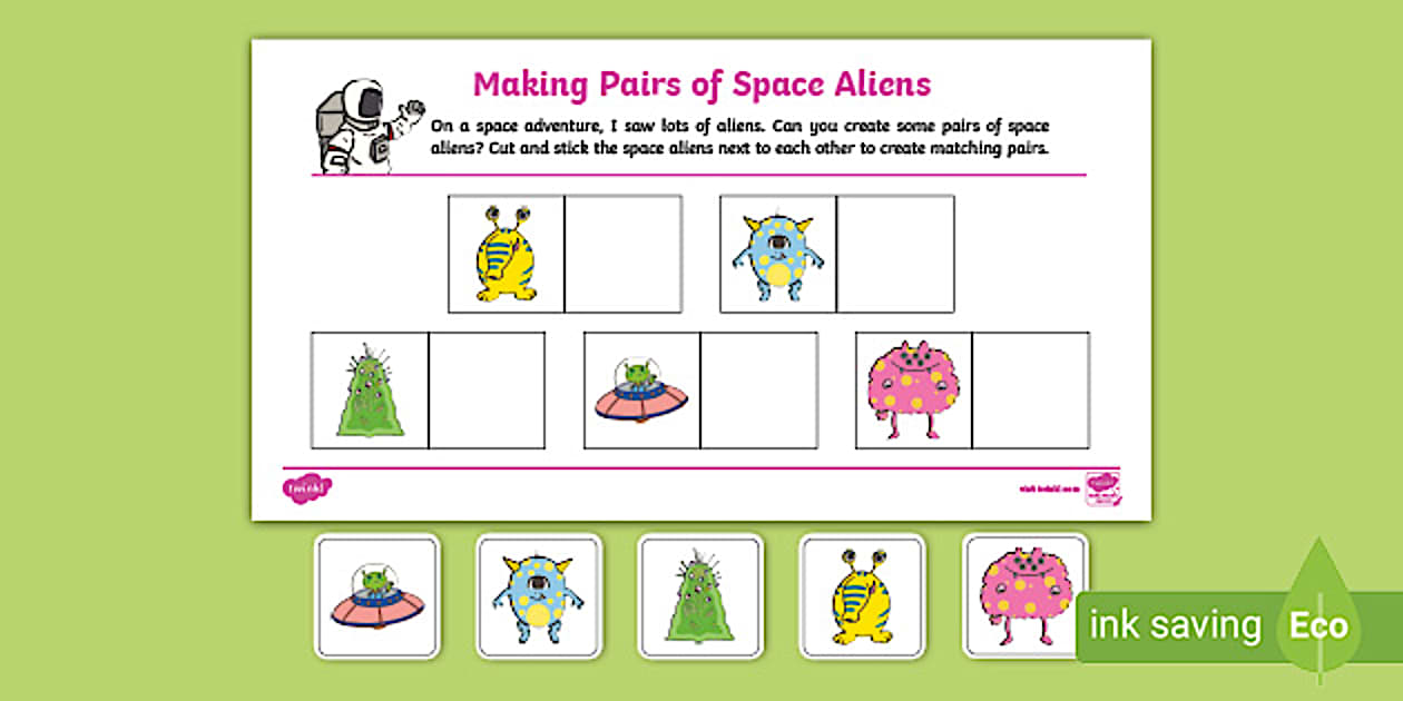 👉 Making Pairs EYFS | Space Aliens Worksheet | Twinkl | KS1