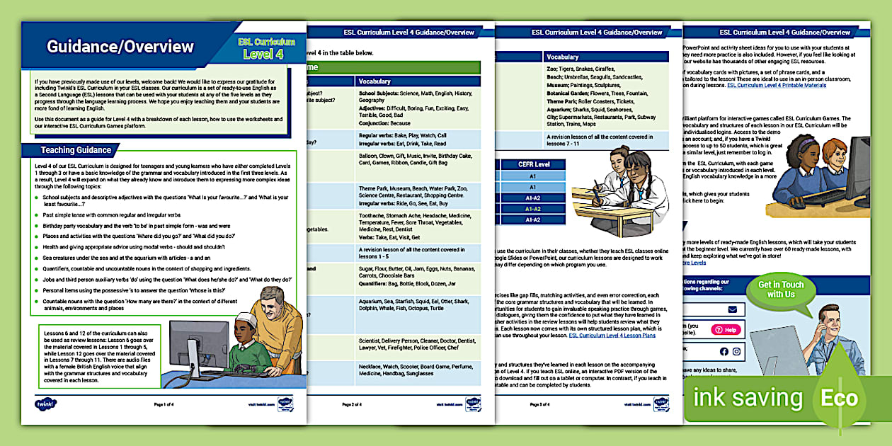 ESL Curriculum Level 4 - Guidance/Overview (teacher made)