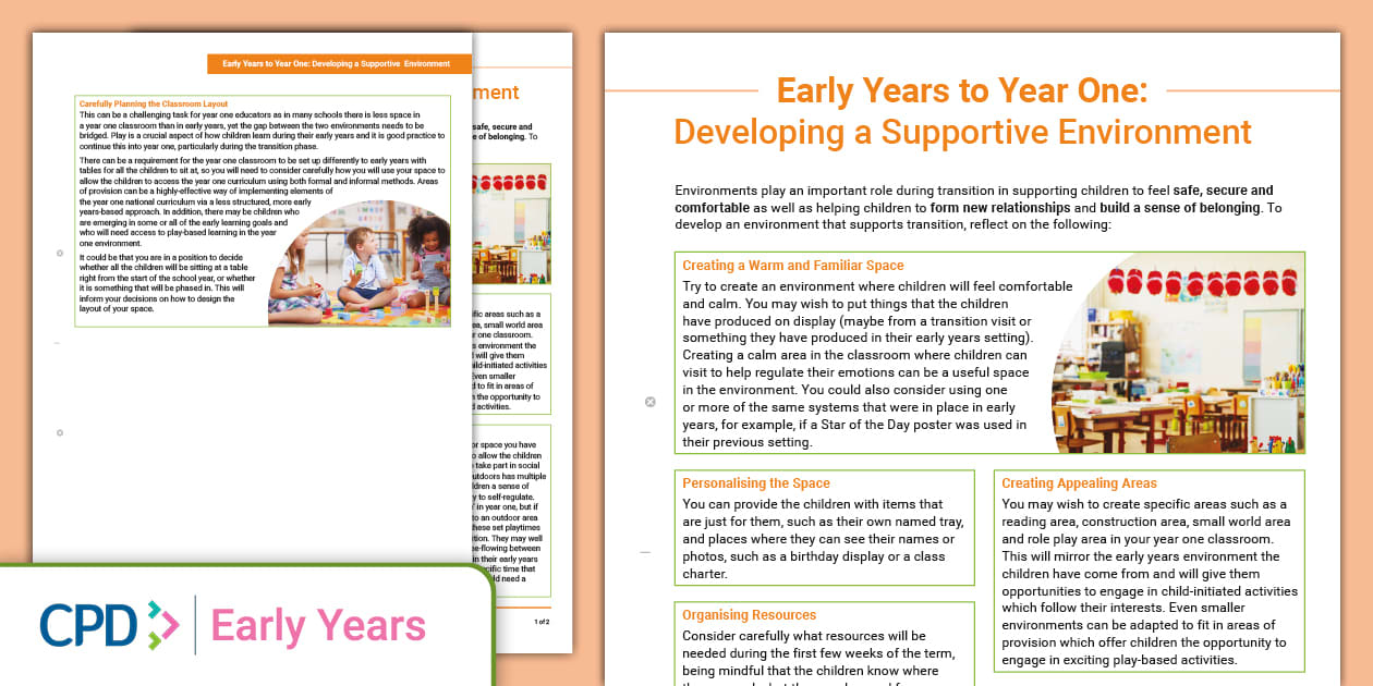 EYFS to Year 1 Developing a Supportive Environment | Handout