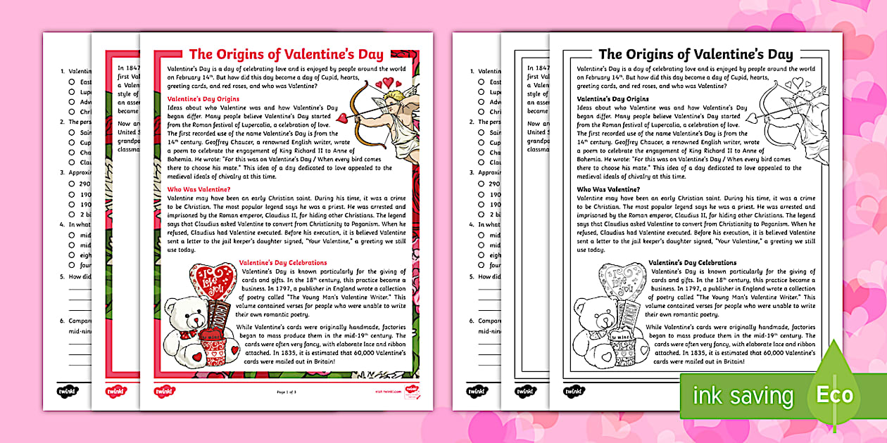Editable Fifth Grade The Origins of Valentine’s Day Reading Comprehension