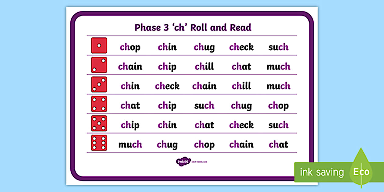 Cursive Phase 3 'ch' Phoneme Roll and Read Mat - Twinkl