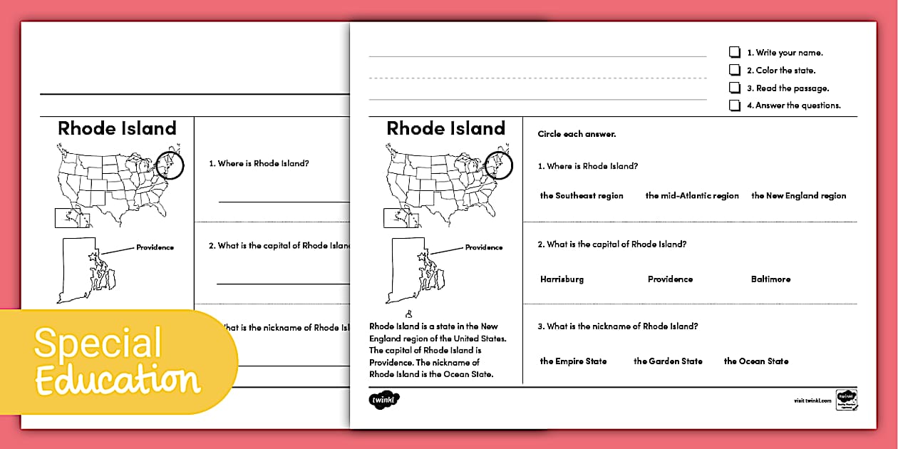 Rhode Island Activity Page for Special Education - Twinkl