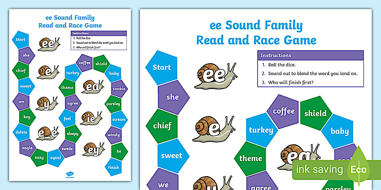 Phonics - ee Sound Family Read and Race Game - Phase 5 - KS1