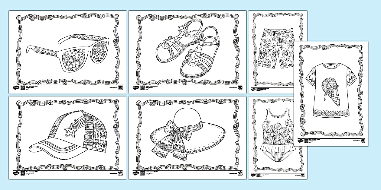 Adult Colouring Mindfulness Summer Clothes Sheets - Twinkl