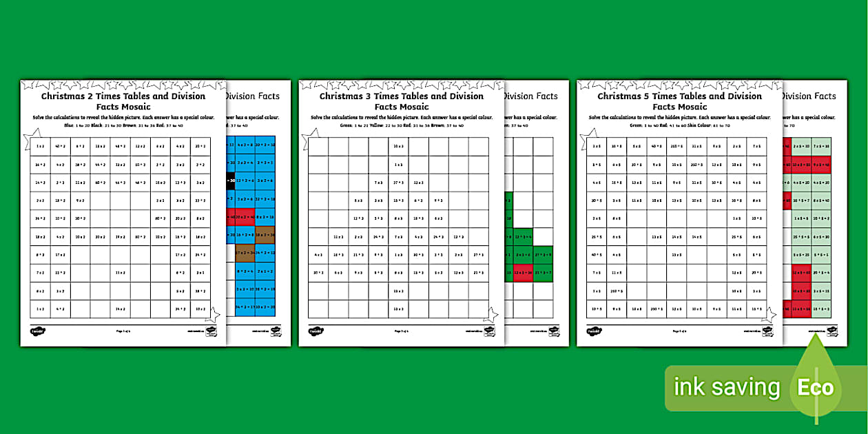 Multiplication and Division Christmas Math Mosaics - Twinkl