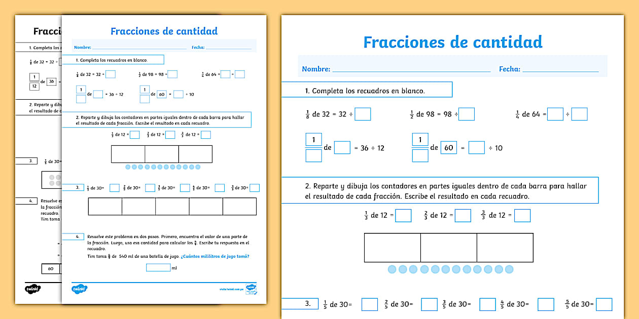 Guía de trabajo: Encontrar las fracciones de cantidades