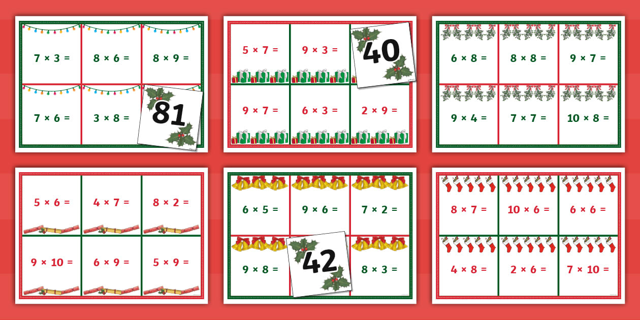 KS2 Christmas Maths Times Table Bingo - Twinkl