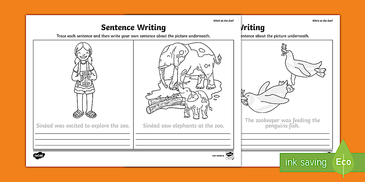 Who's at the Zoo? Trace and Copy Sentences Worksheet / Worksheet