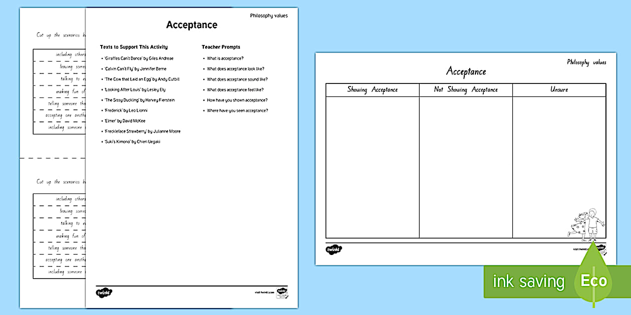 Editable Philosophy Values - Acceptance Activity - Twinkl