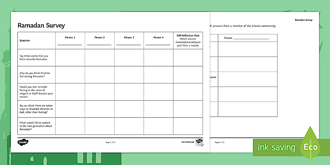 Editable Ramadan Homework Task Worksheet (teacher made)