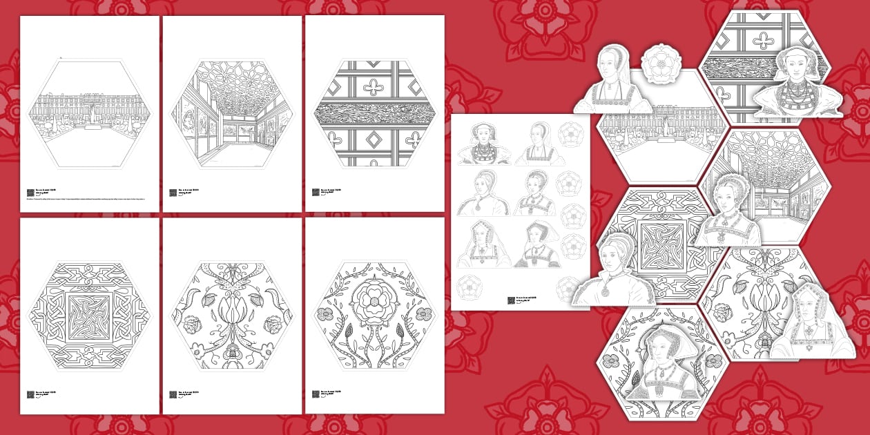 Six Wives of Henry VIII Hexagon Display Colouring Activity
