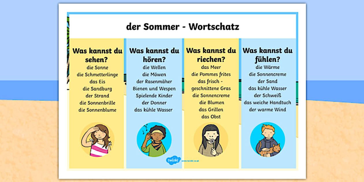 Summer Senses German Word Mat - Twinkl