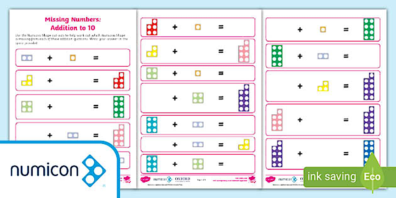 👉 Missing Numicon Shapes: Addition to 10 (Ages 5 - 6)