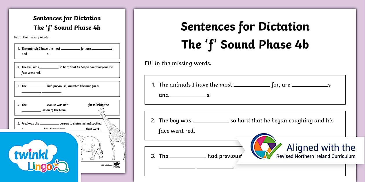 NI Linguistic Phonics Phase 4b 'f' Sound Dictation Sentences