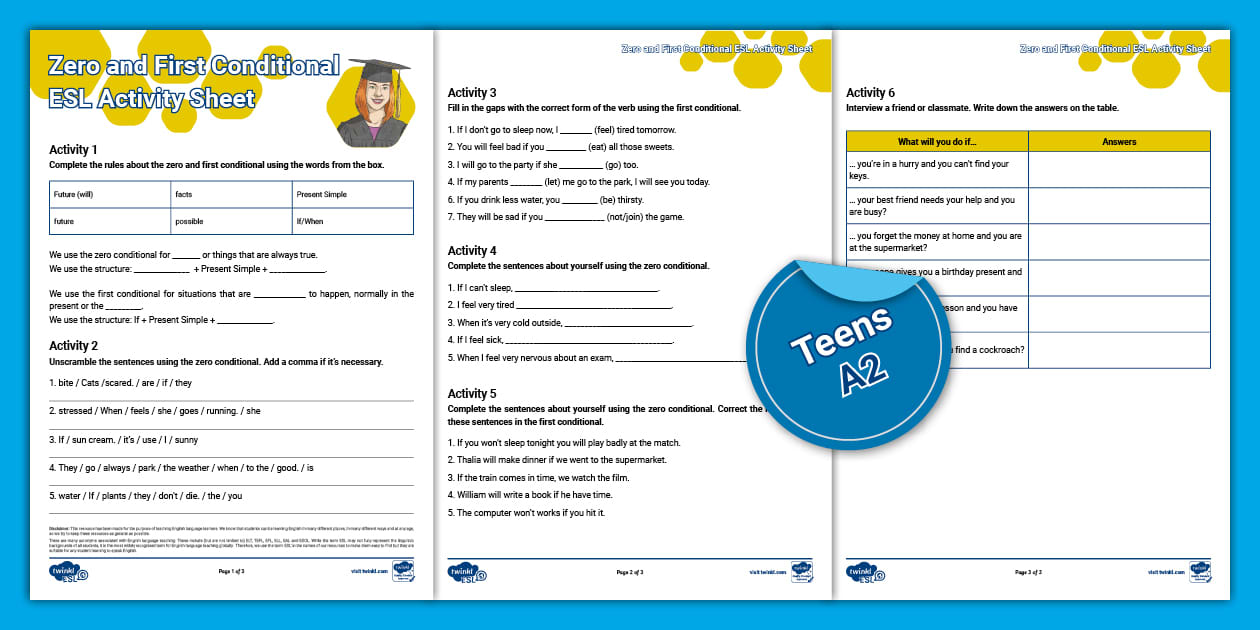 ESL Zero and First Conditional Activity Sheet for Teens