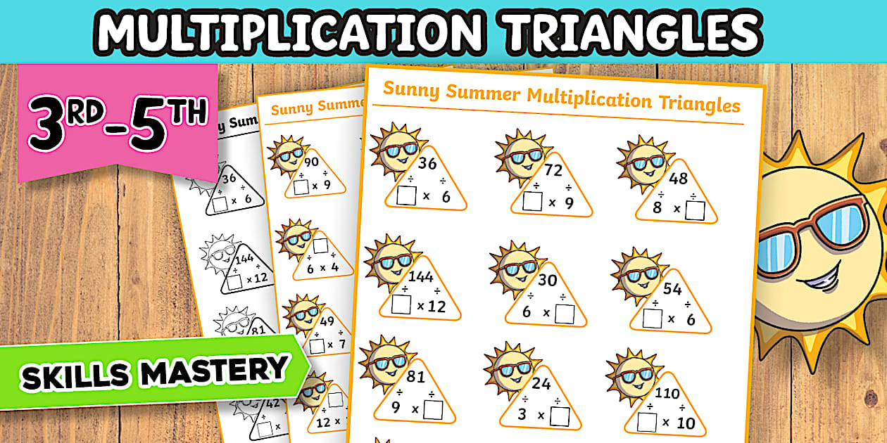Sunny Summer Multiplication Triangles for 3rd-5th Grade