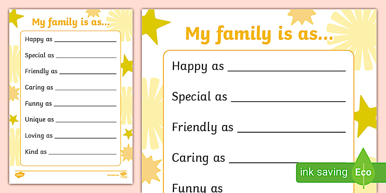 Family Simile Poem Writing Template, Family Poem - Twinkl