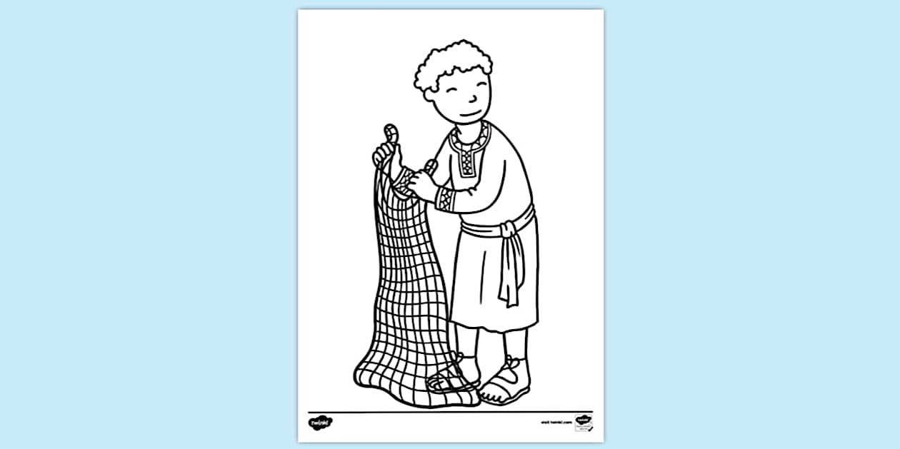 Disciple Andrew With Fishing Net | Colouring Sheets - Twinkl