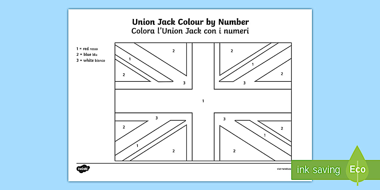 Union Flag Colour by Number Worksheets English/Italian