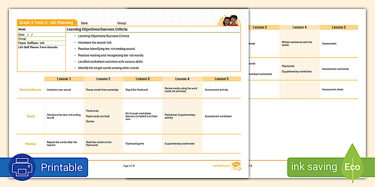 Grade 2 Phonics Term 2: -tch Planning (teacher made)