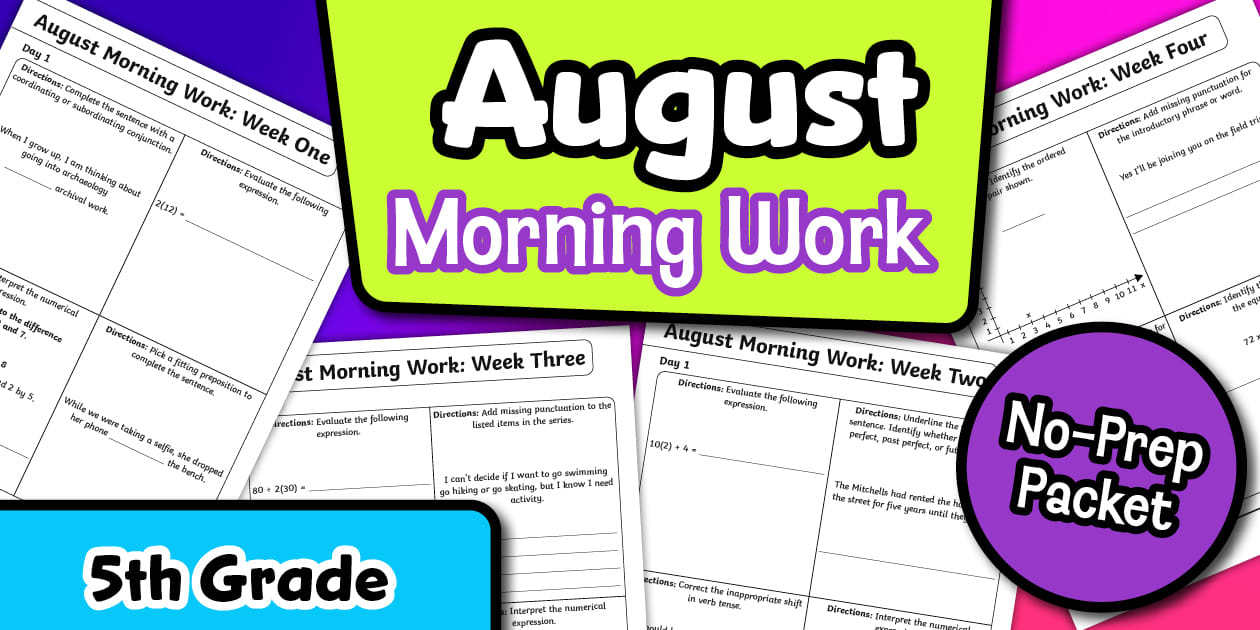 Fifth Grade August Morning Work Bundle - Twinkl