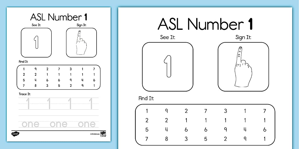 ASL Number 1 Activity Worksheet (Teacher-Made) - Twinkl